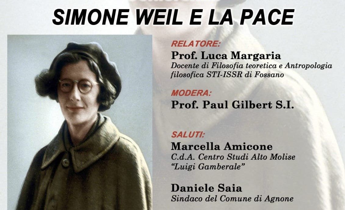 "Simone Weil e la Pace": in Agnone la conferenza del professor Margaria ...